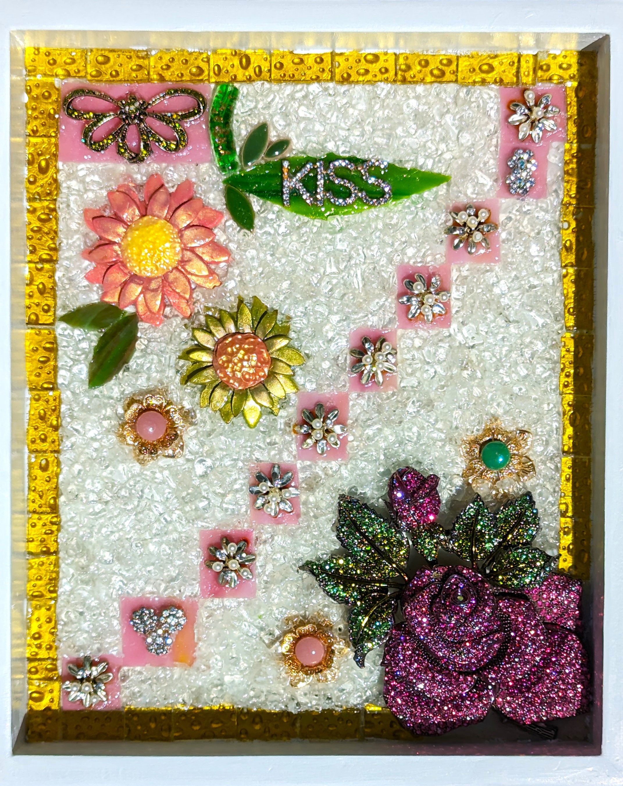 Unique Mosaic Art Multi Media Wall Art Stained Glass Vintage Jewelry ...