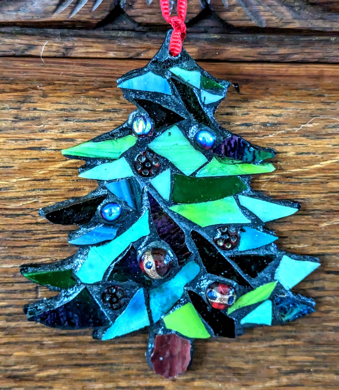Stained Glass Mosaic Christmas Tree Ornament Handcrafted Christmas ... Stained Glass Mosaic Christmas Tree Ornament Handcrafted Christmas ...