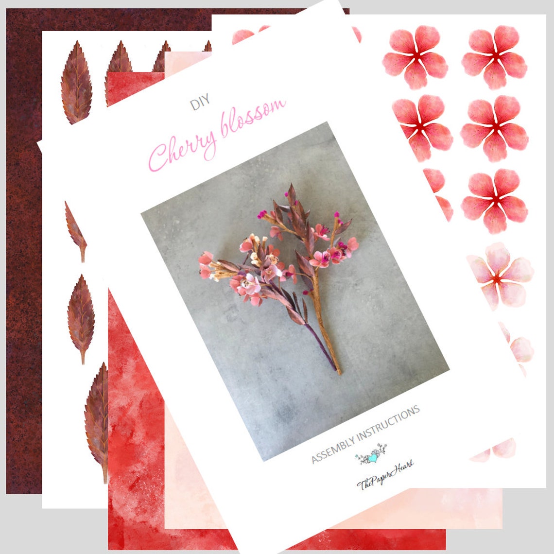 Cherry Printable Blossom Templates and Tutorial, Sakura Flowers PNG ...