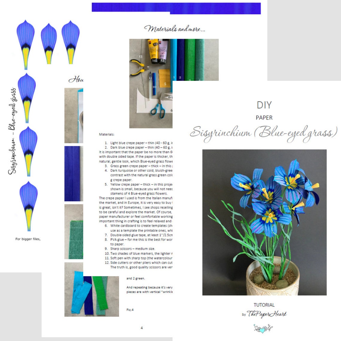 Crepe Paper Blue Wildflower Step by Step Tutorial Templates - Etsy