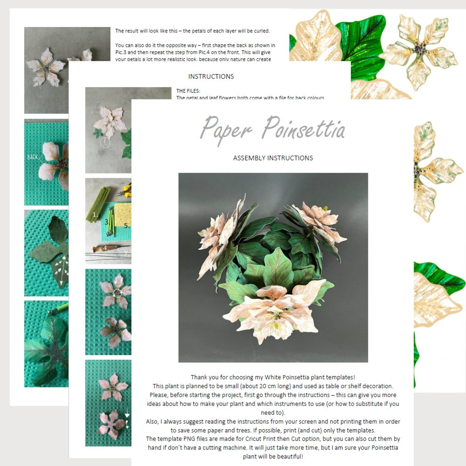 White Paper Poinsettia Plant Printable Templates and Tutorial, Cricut ...