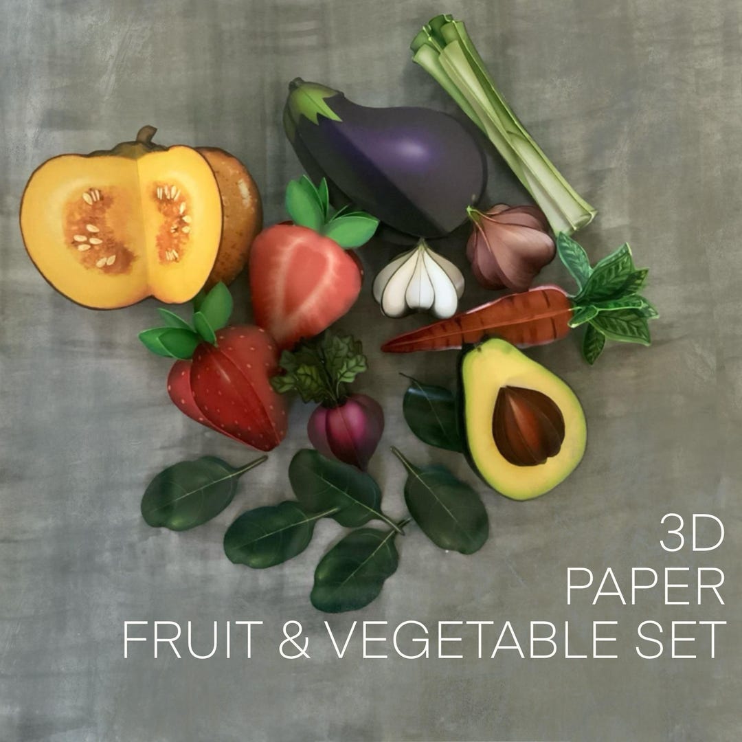 3D Paper Fruits and Vegetables – Set of 10, Paper Craft Templates, PDF ...