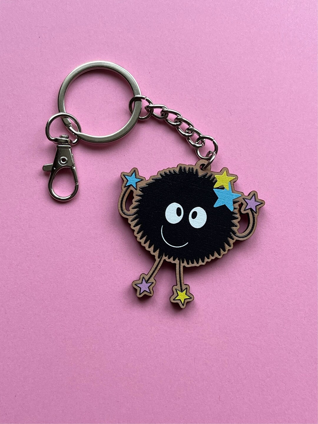 Eco Friendly Wooden Dancing Soot Imp and Candy Kawaii Cute Keychain Key ...
