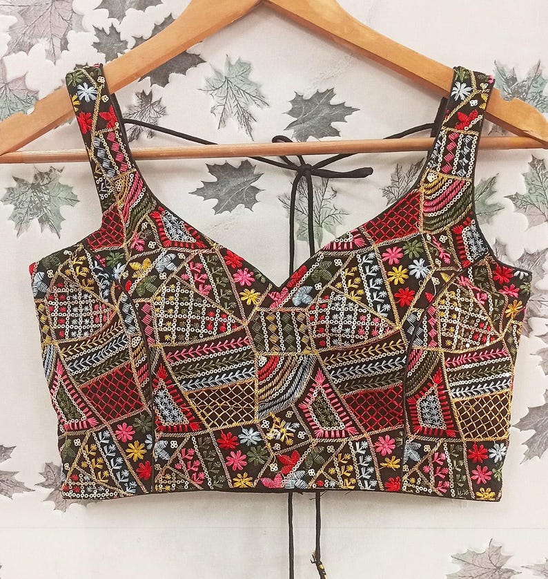 Multi Colour Sweetheart Neck Designer Heavy Embroidery & Sequins Blouse ...