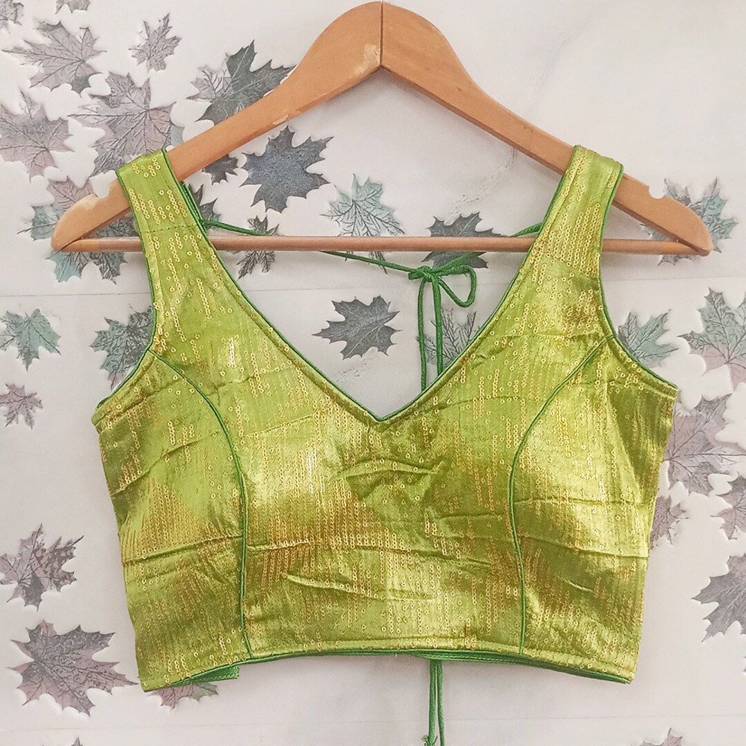 Cardamom Green Saree Blouse - Sequins Mehendi Wear ,wedding Wear Attire ...