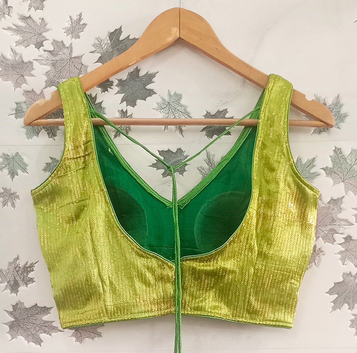 Cardamom Green Saree Blouse - Sequins Mehendi Wear ,wedding Wear Attire ...
