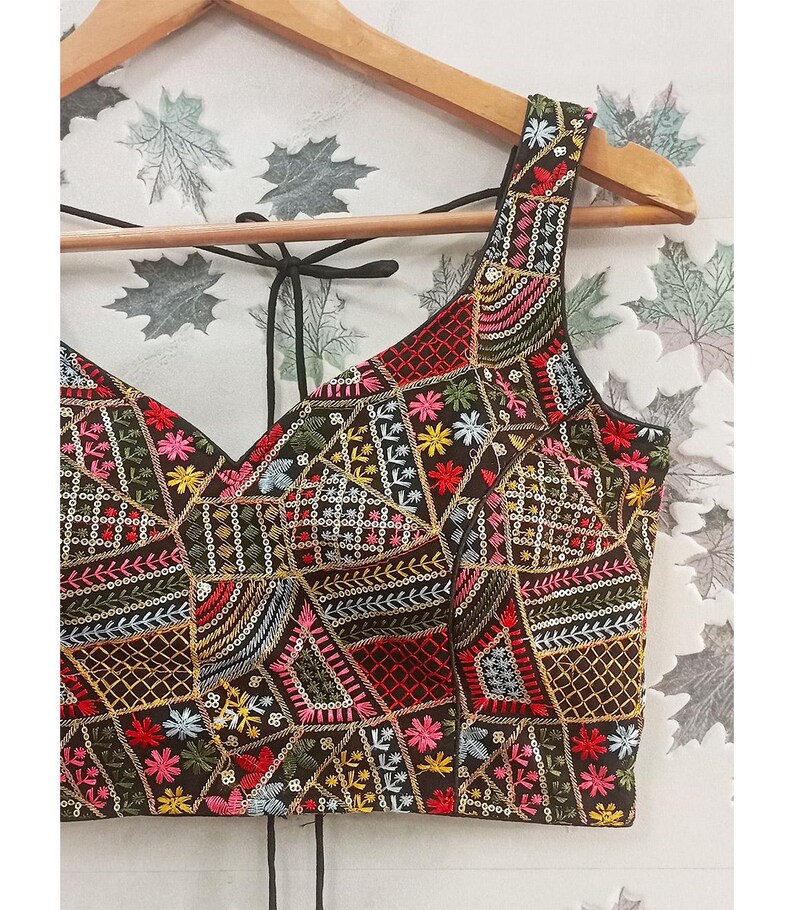 Multi Colour Sweetheart Neck Designer Heavy Embroidery & Sequins Blouse ...