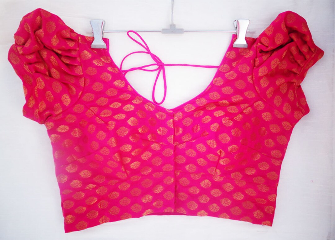 Puff Sleeves Chanderi Blouse in Magenta Color Ready Made Saree Blouse ...