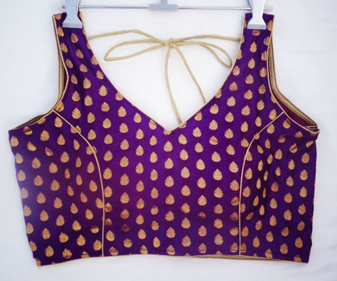 Purple Saree Blouse for Women - Handmade, Fully Stitched- Trendy V Neck ...