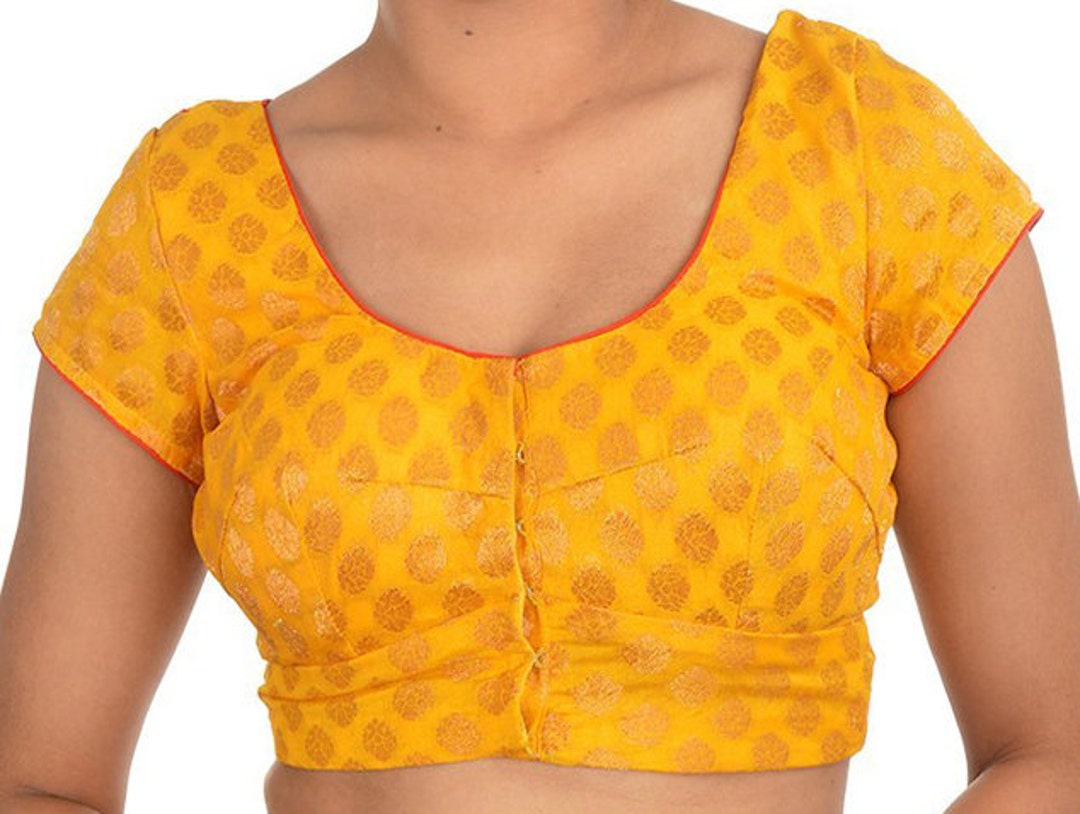Beautiful Yellow Brocade Blouse With Traditional Floral-saree - Etsy India