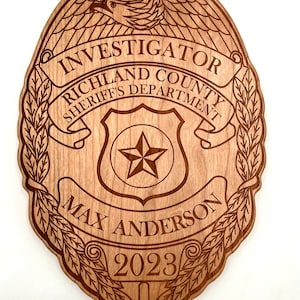 Police Law Enforcement Badge Shield Cherry Wood Plaque Personalized ...