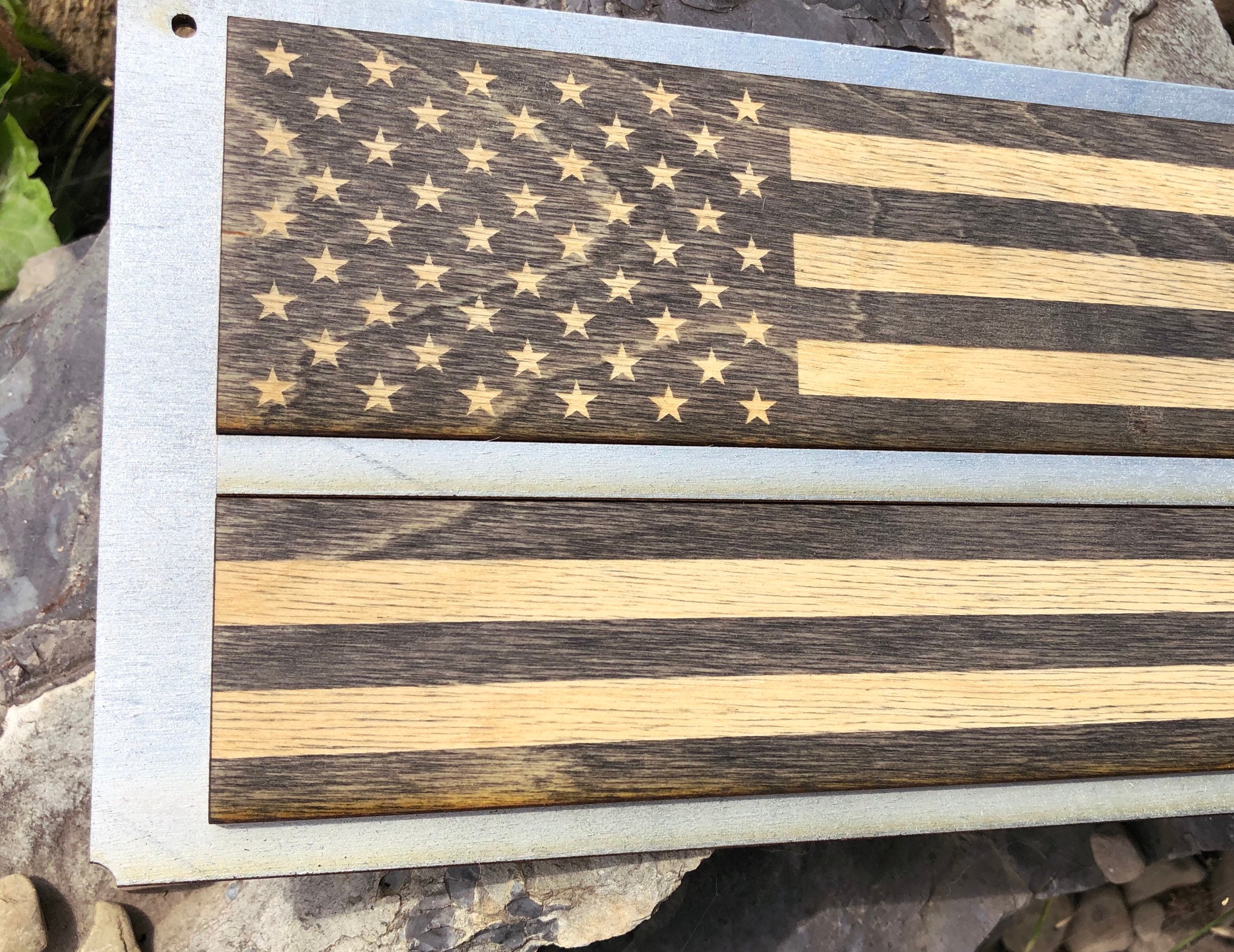 Thin Silver Line Correctional Officer Wood Flag Laser Engraved Etsy