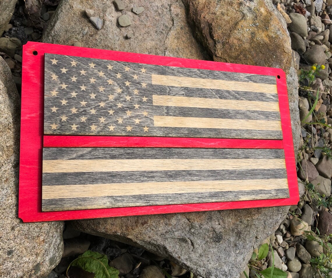 Thin Red Line Firefighter Wood Flag-laser Engraved & Cut | Etsy
