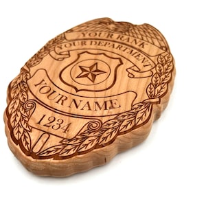Police Law Enforcement Badge Shield Cherry Wood Plaque Personalized ...