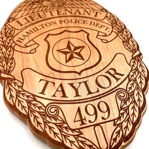 Police Law Enforcement Badge Shield Cherry Wood Plaque Personalized ...