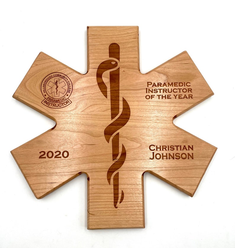 Custom Engraved Cherry Wood Star of Life Plaque - First Responder Award ...