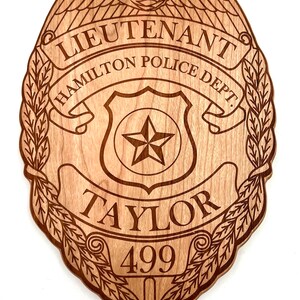 Police Law Enforcement Badge Shield Cherry Wood Plaque Personalized ...