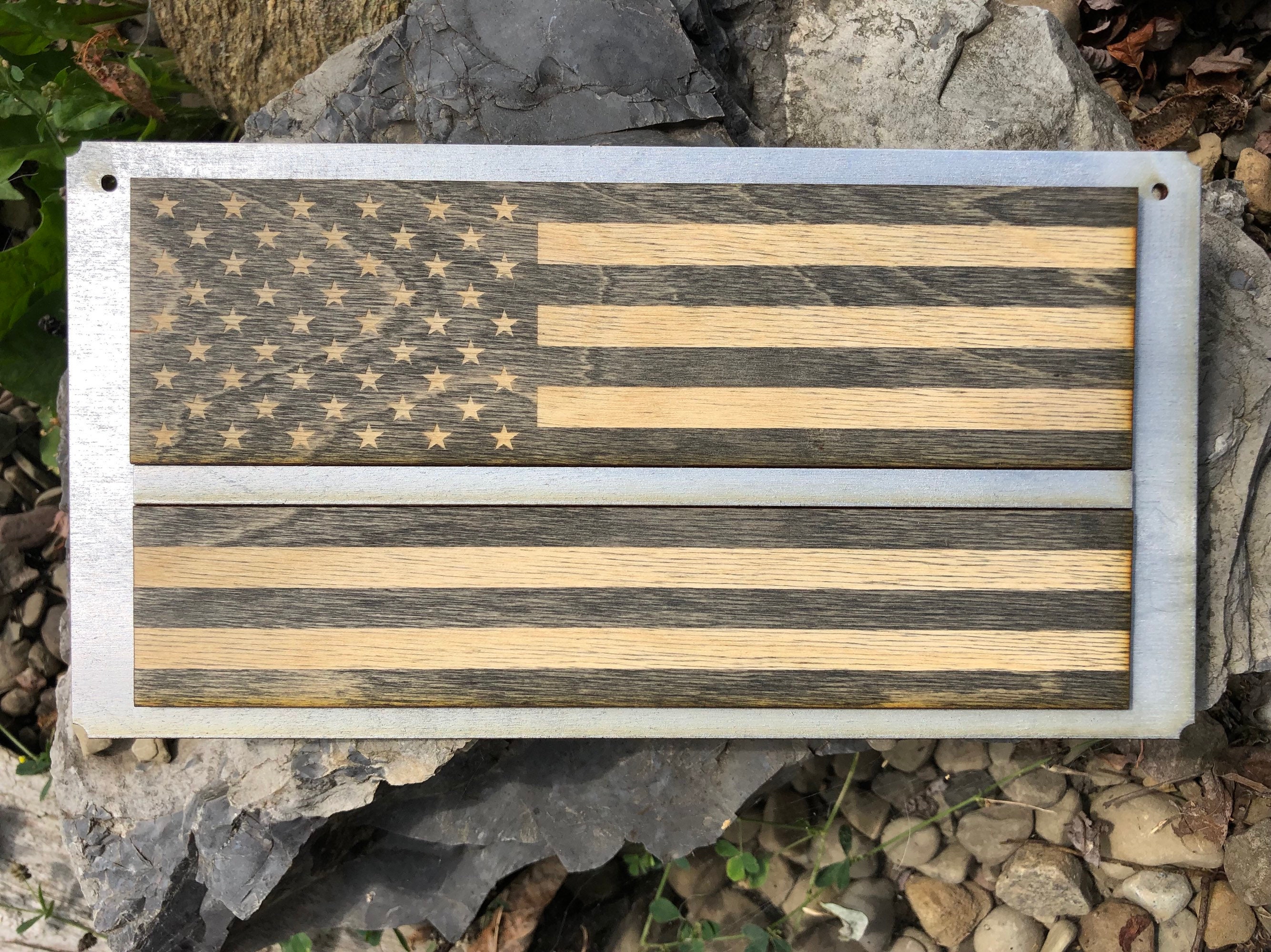 Thin Silver Line Correctional Officer Wood Flag Laser Engraved Etsy