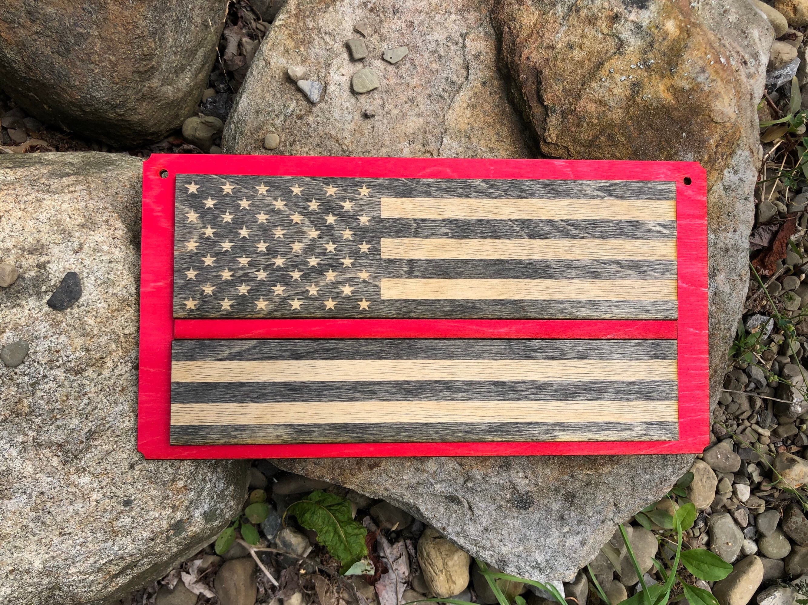 Thin Red Line Firefighter Wood Flag-laser Engraved & Cut | Etsy