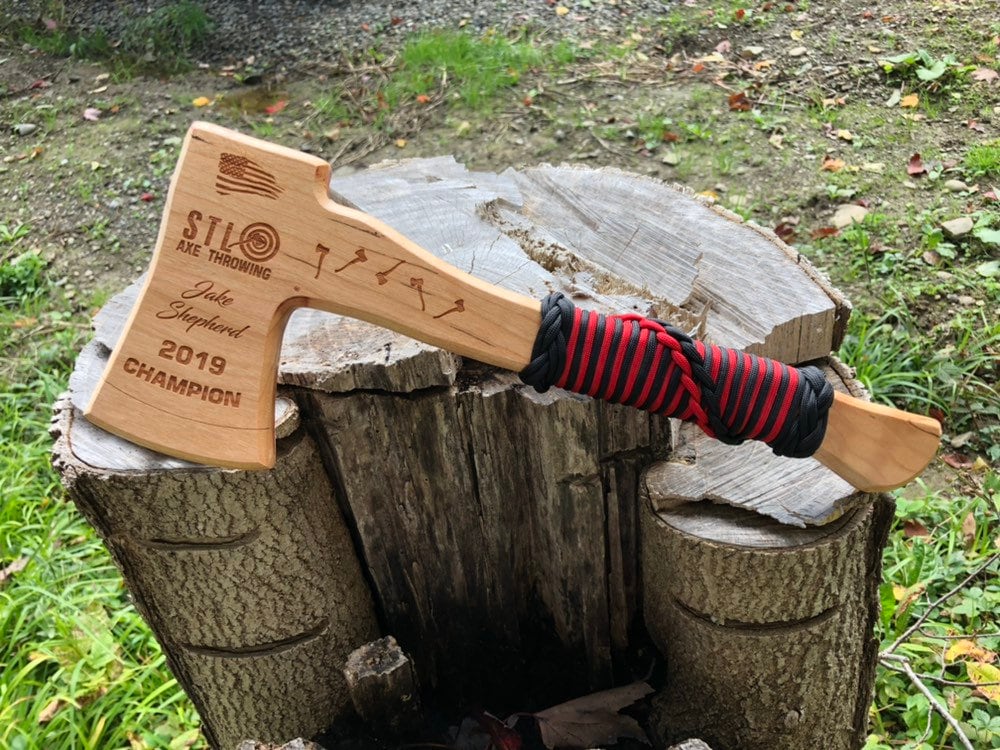 Throwing Axe Hatchet Award - Custom Laser Engraved Made of Cherry Wood ...