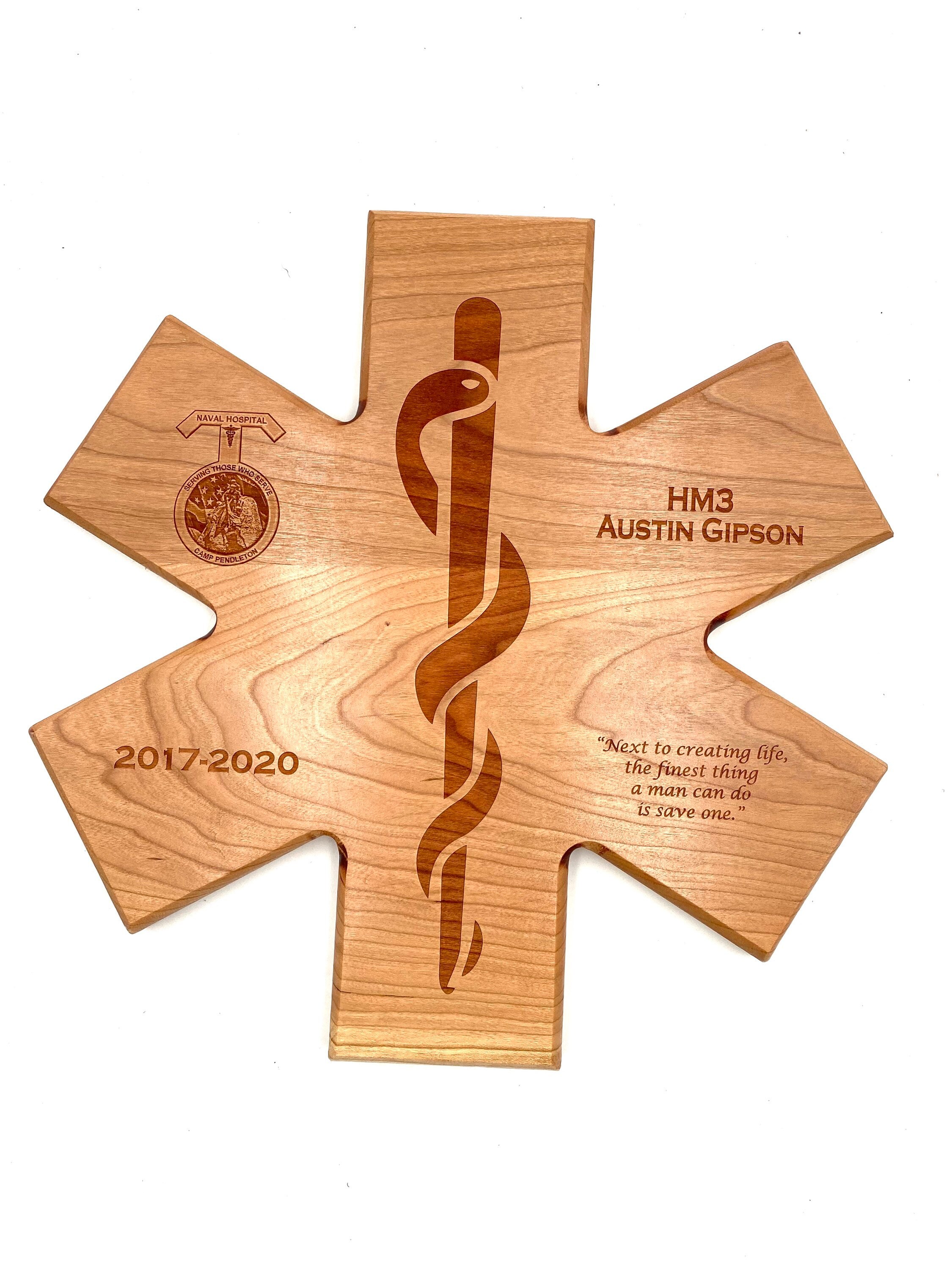Custom Engraved Cherry Wood Star of Life Plaque - First Responder Award ...