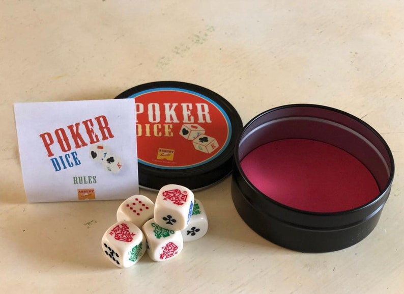 Poker Dice | Dice Game | Colored Poker Dice in Graphic Black Tin - Etsy