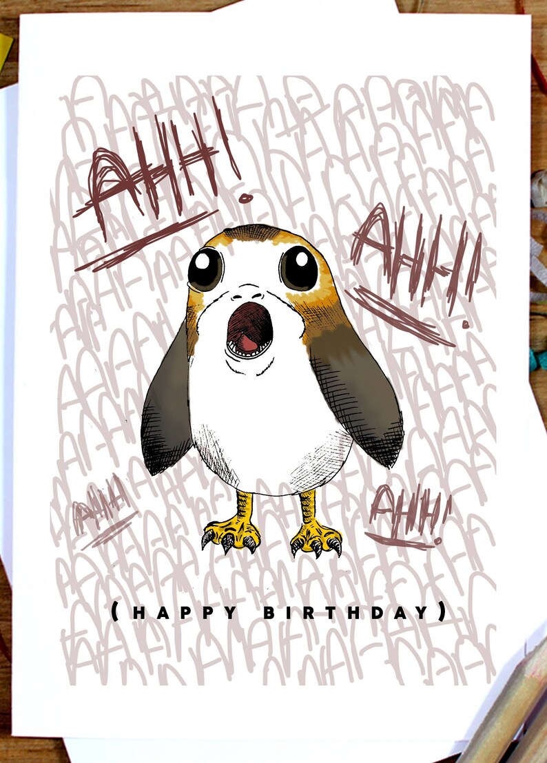 PORG Star Wars Inspired A6 Birthday Card - the Last Jedi, Cute Nerdy ...