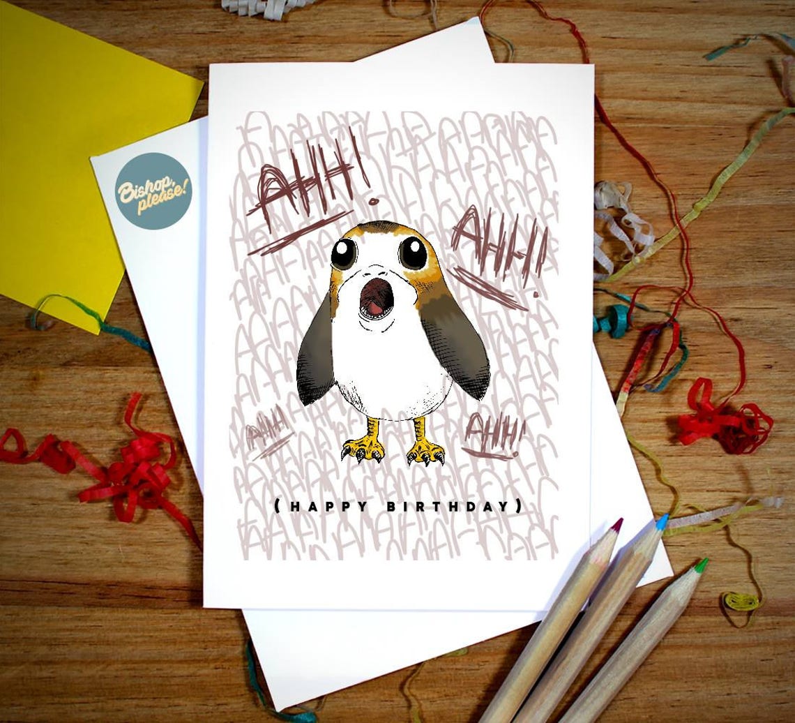 PORG Star Wars Inspired A6 Birthday Card - the Last Jedi, Cute Nerdy ...