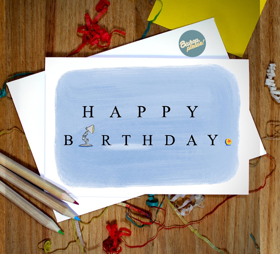 Pixar Birthday Card - Pixar Lamp, Luxo Ball, Pixar Inspired Birthday ...