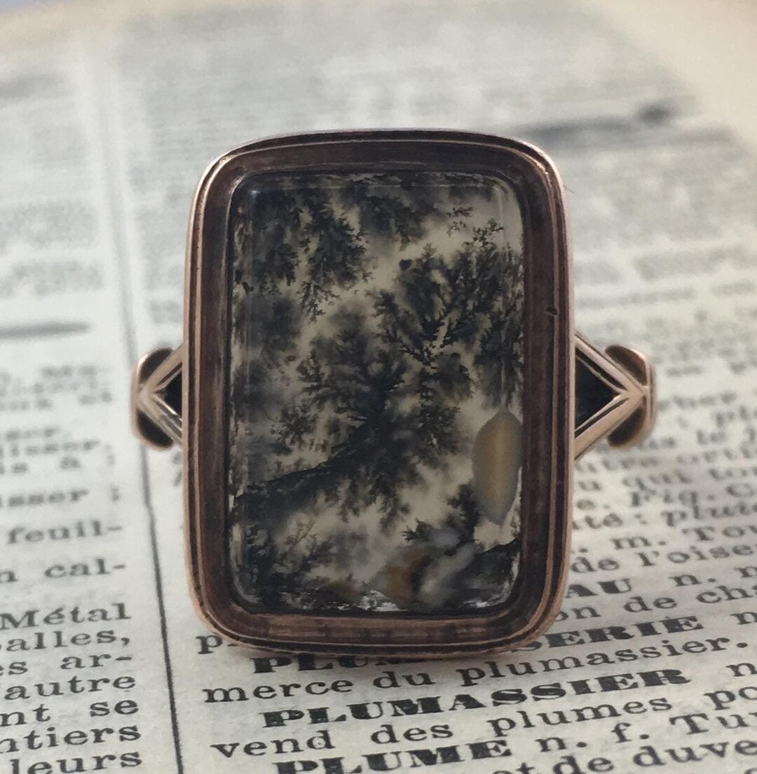 Large Moss Agate Victorian Ring - Etsy