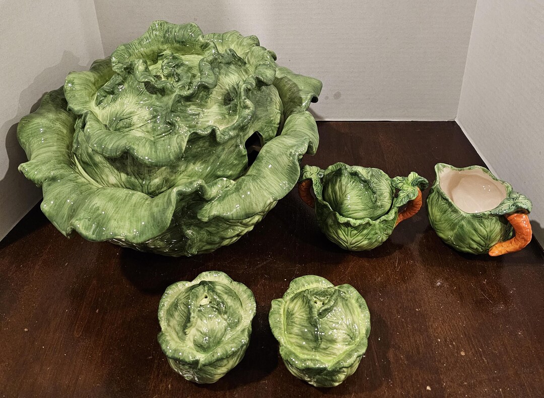 Set of French Faience Ceramic Serving Dishes Including A Large Cabbage ...