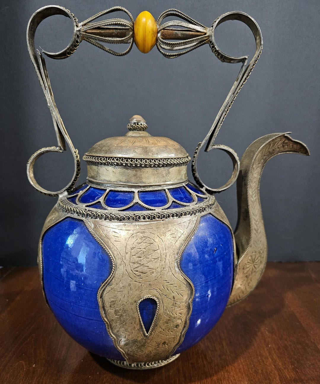 Moroccan Tea-pot Kettle Vintage Cobalt Silverplate Bird Gooseneck Spout ...