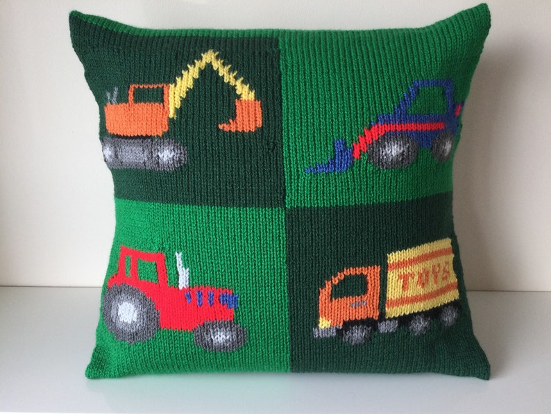 Knitting Pattern PDF Download Trucks and Diggers Cushion - Etsy