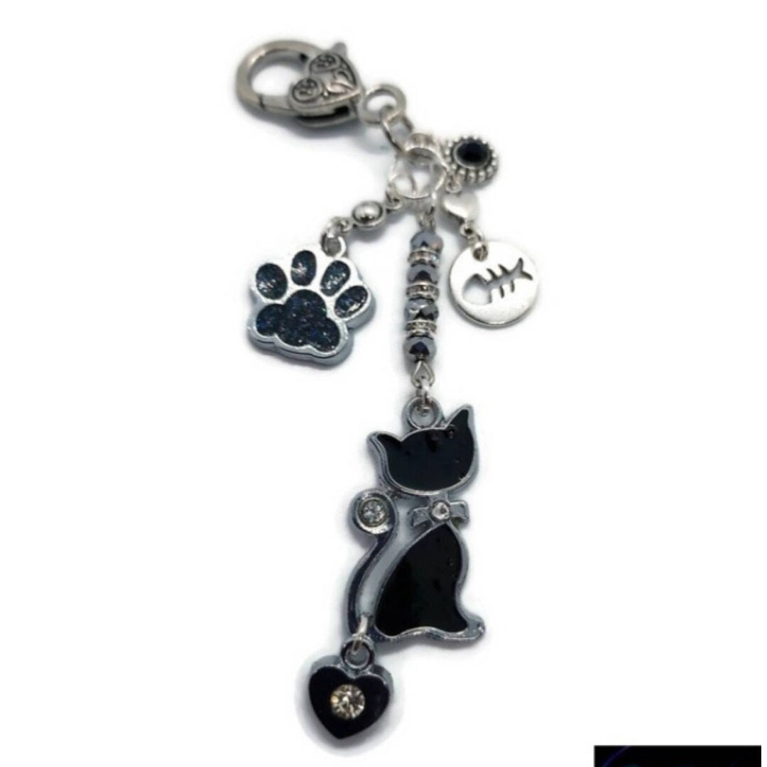 Black Cat Keyring, Black Cat Keychain, Black Cat Bag Charm, Mother's ...