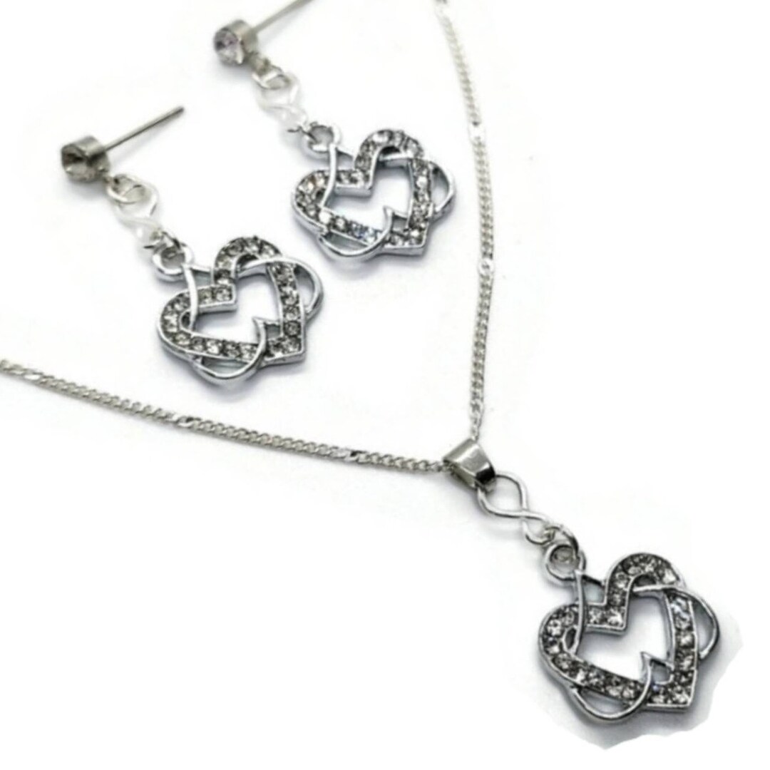 Heart Jewellery Set, Rhinestone Jewellery Set, Entwined Hearts ...