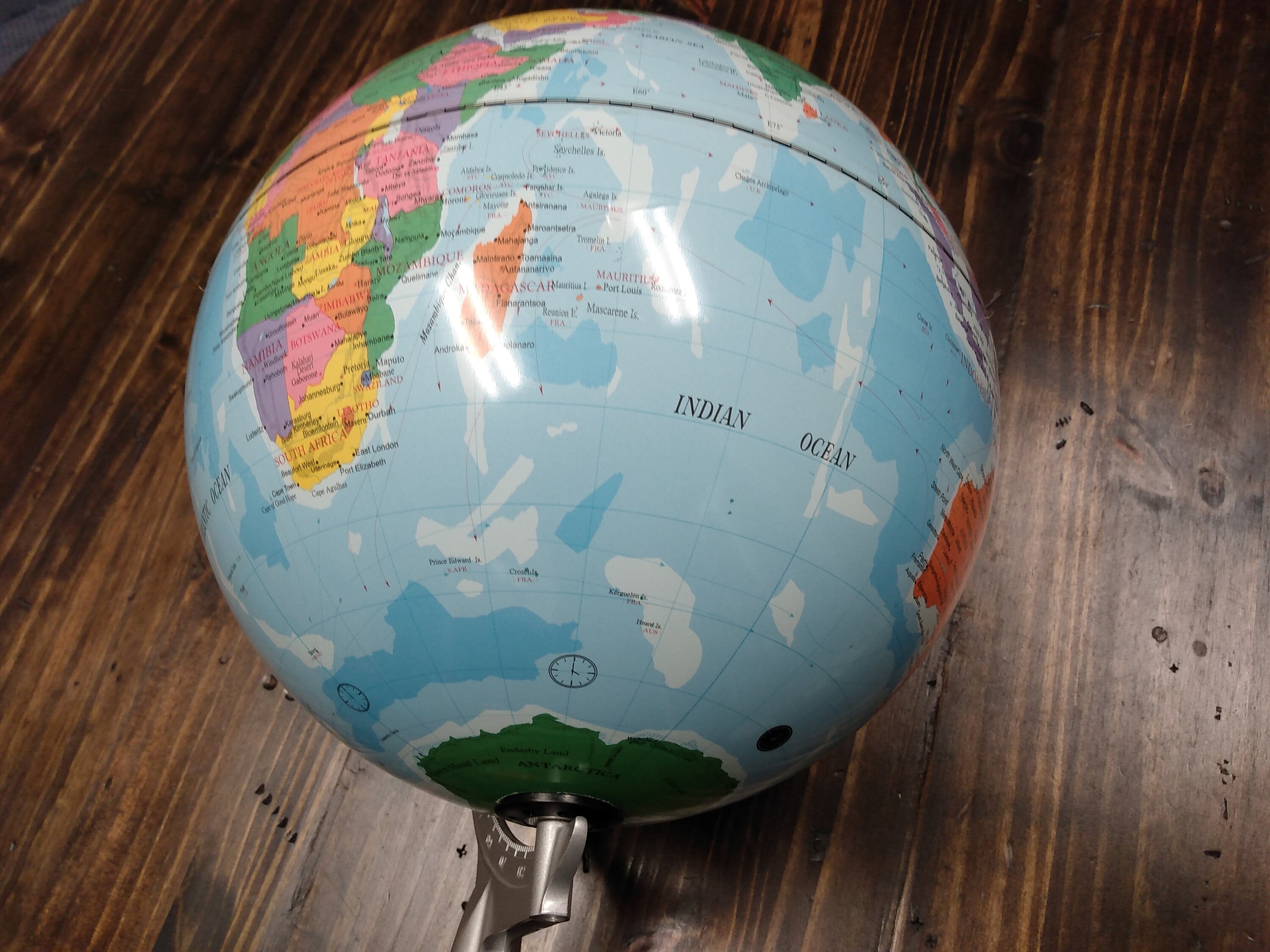Nice Old School Globe With Wood Base, Grey Metal Axis, Desktop World ...