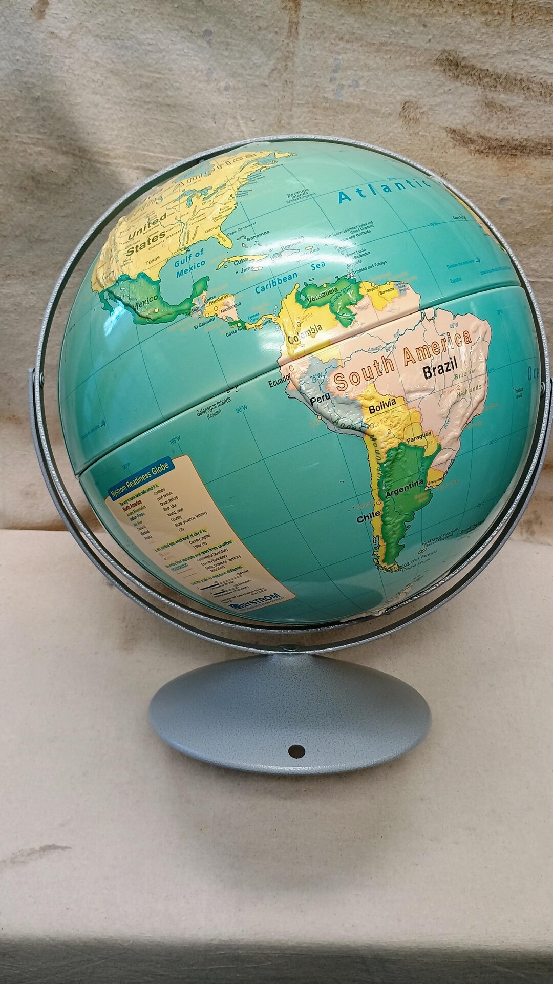 Old School READINESS Globe by Nystrom, Double Axis Grey Metal Stand ...