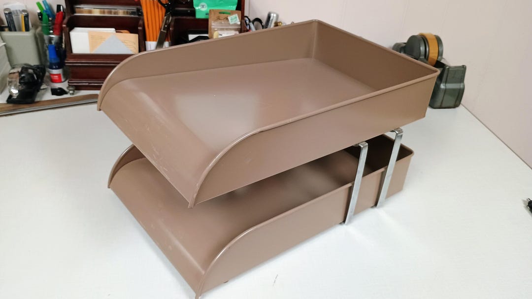 Vintage Paper Tray Set by CW Systems, Double Stack Tan/putty Legal Size Trays, Original Finish ...