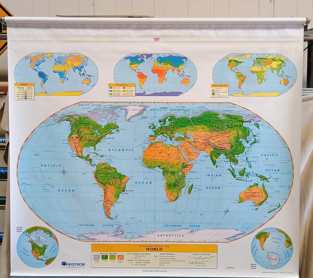Old School Pull Down US & World Intermediate Wall Map by Nystrom, USED ...