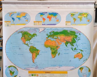 Old School Pull Down US & World Wall Map by Nystrom, USED With Good Mechanism, 2-page Wall Map ...