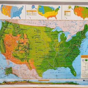 Old School Pull Down US & World Intermediate Wall Map by Nystrom, USED ...