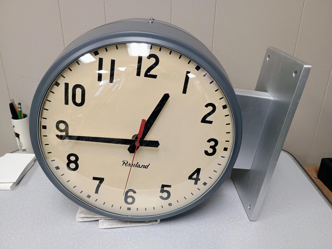 Vintage Rauland Old Industrial Wall Clock, Double Sided, Steel ...