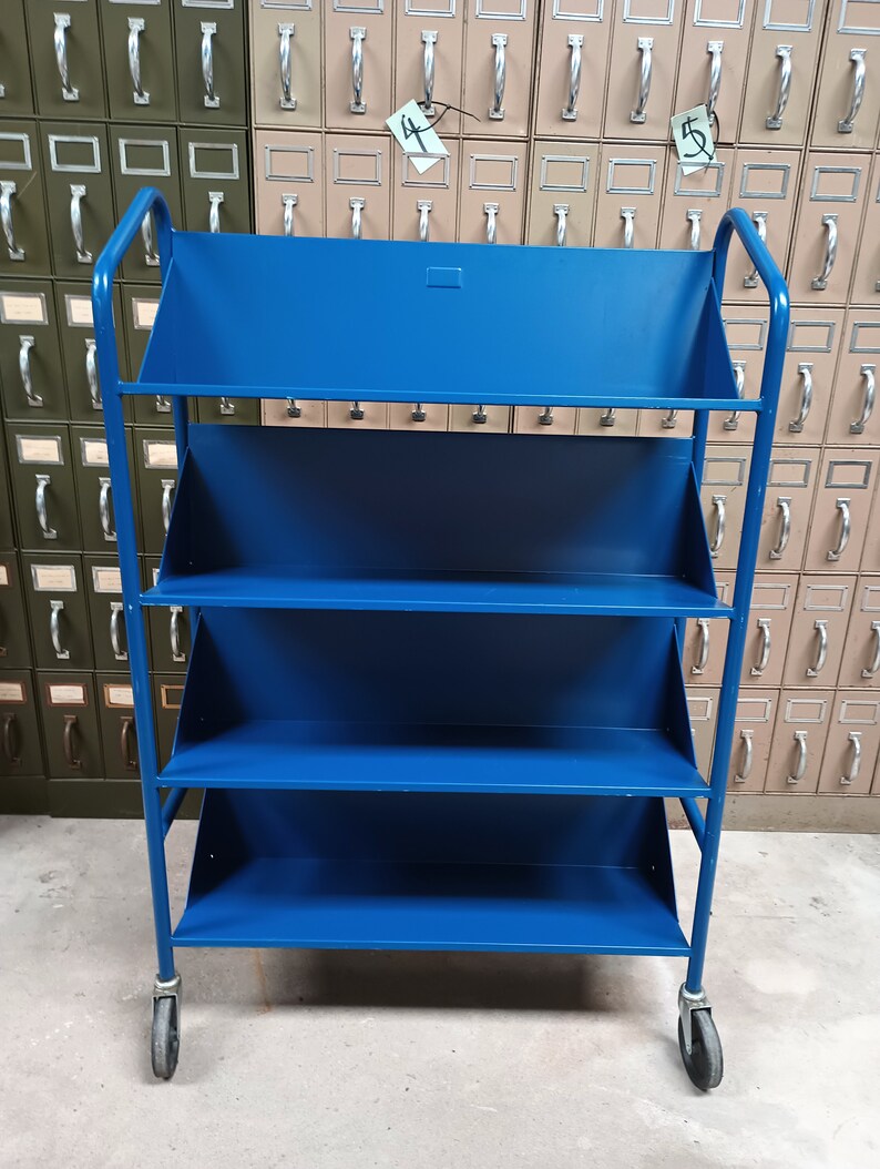 All Metal Book Cart, School Book Cart, Library Book Cart, Original Blue ...