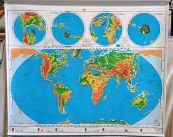 Old School Pull Down US & World Wall Map by Nystrom, USED With Good ...