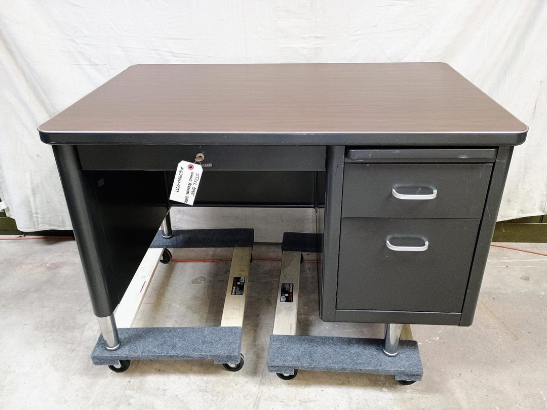 Vintage Tanker Desk by STEELCASE, ** Local Pickup Only **, Single Pedestal Tanker, Vintage Metal ...
