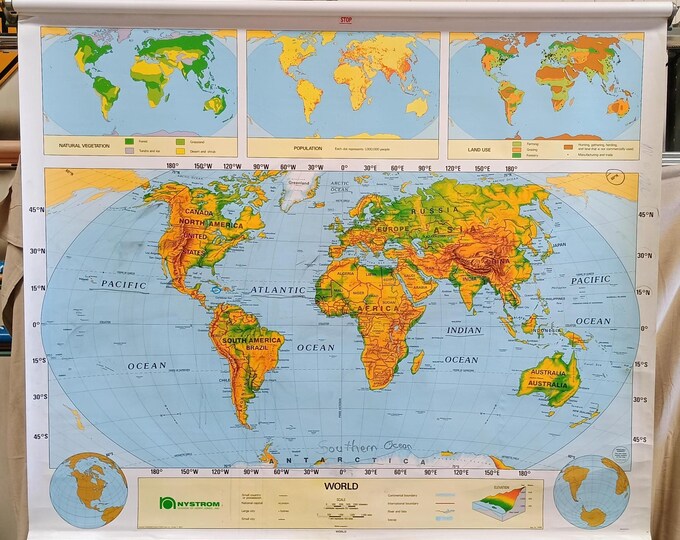 Old School Pull Down Texas, US & World Wall Map by Nystrom, Used ...