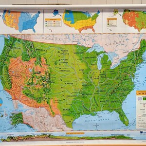 Old School Pull Down US & World Intermediate Wall Map by Nystrom, USED ...