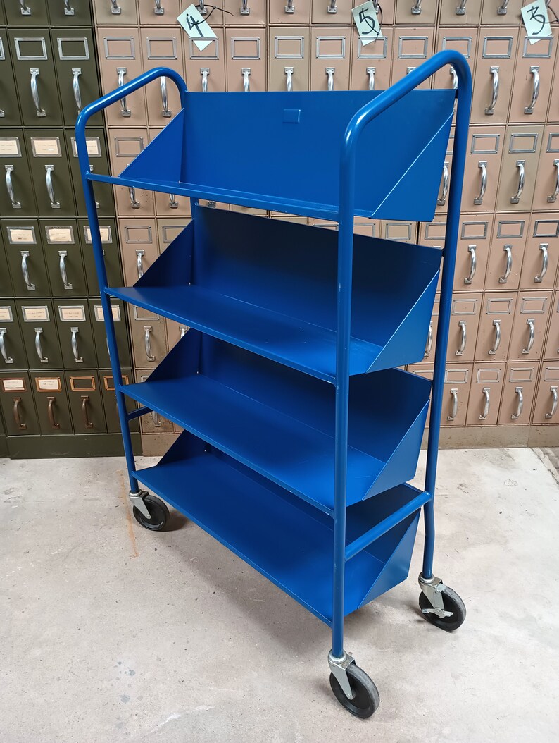 All Metal Book Cart, School Book Cart, Library Book Cart, Original Blue ...
