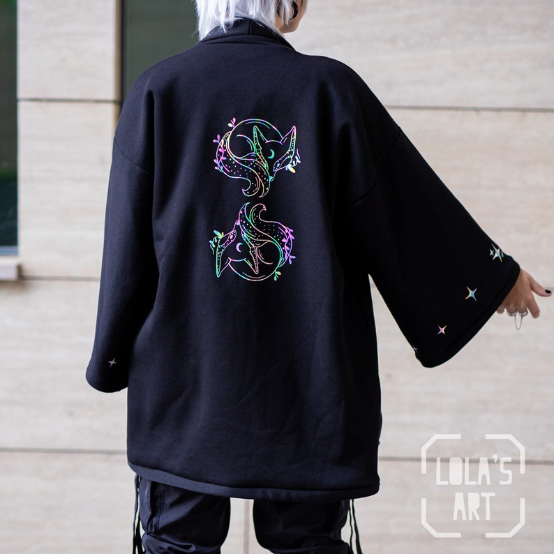 Tsukikami Fox, Techwear Style Kimono, Haori, Holographic Handmade Haori ...