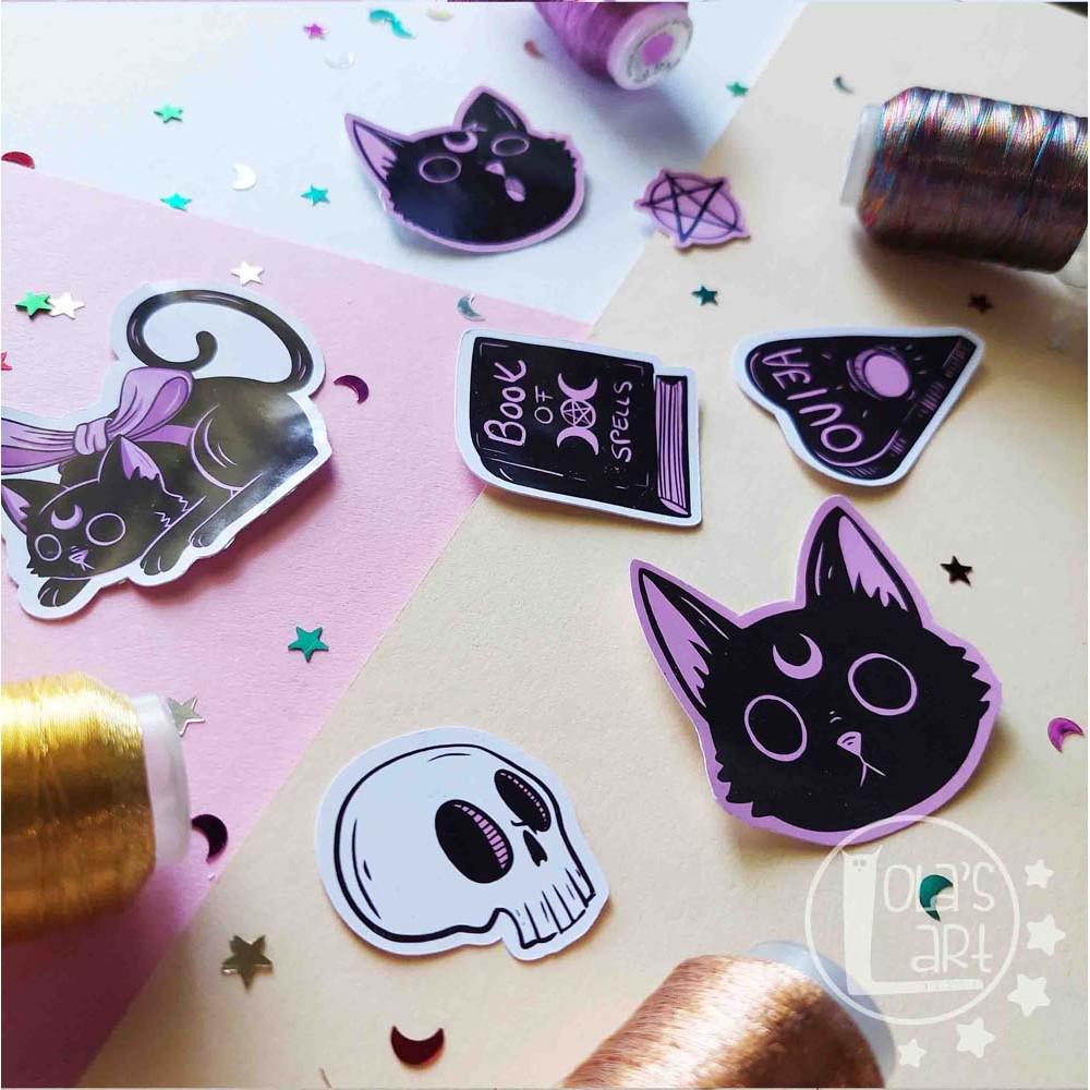 Witchy Cat Sticker Set: Kawaii Pastel Goth Stickers by Lola's Art - Etsy